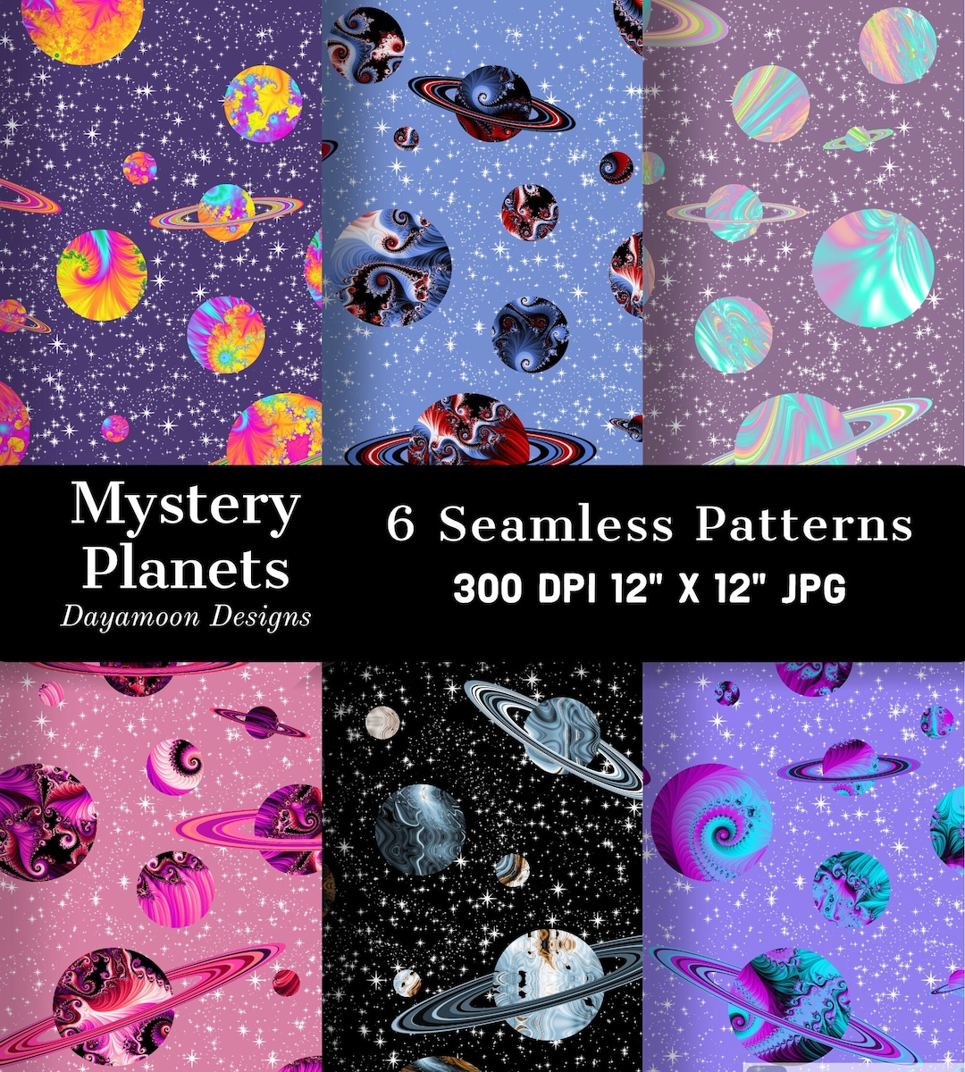 Planets Space Seamless Patterns JPG, Digital Papers, Black, Marble ...