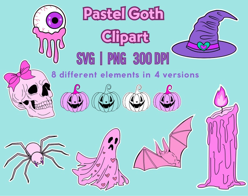 Pastel Goth SVG Halloween Clipart, PNG Stickers, Digital Download ...