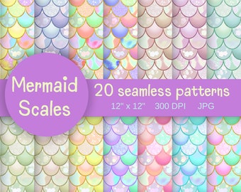 Pack of Mermaid Scales Seamless Patterns JPG, Digital Papers ...
