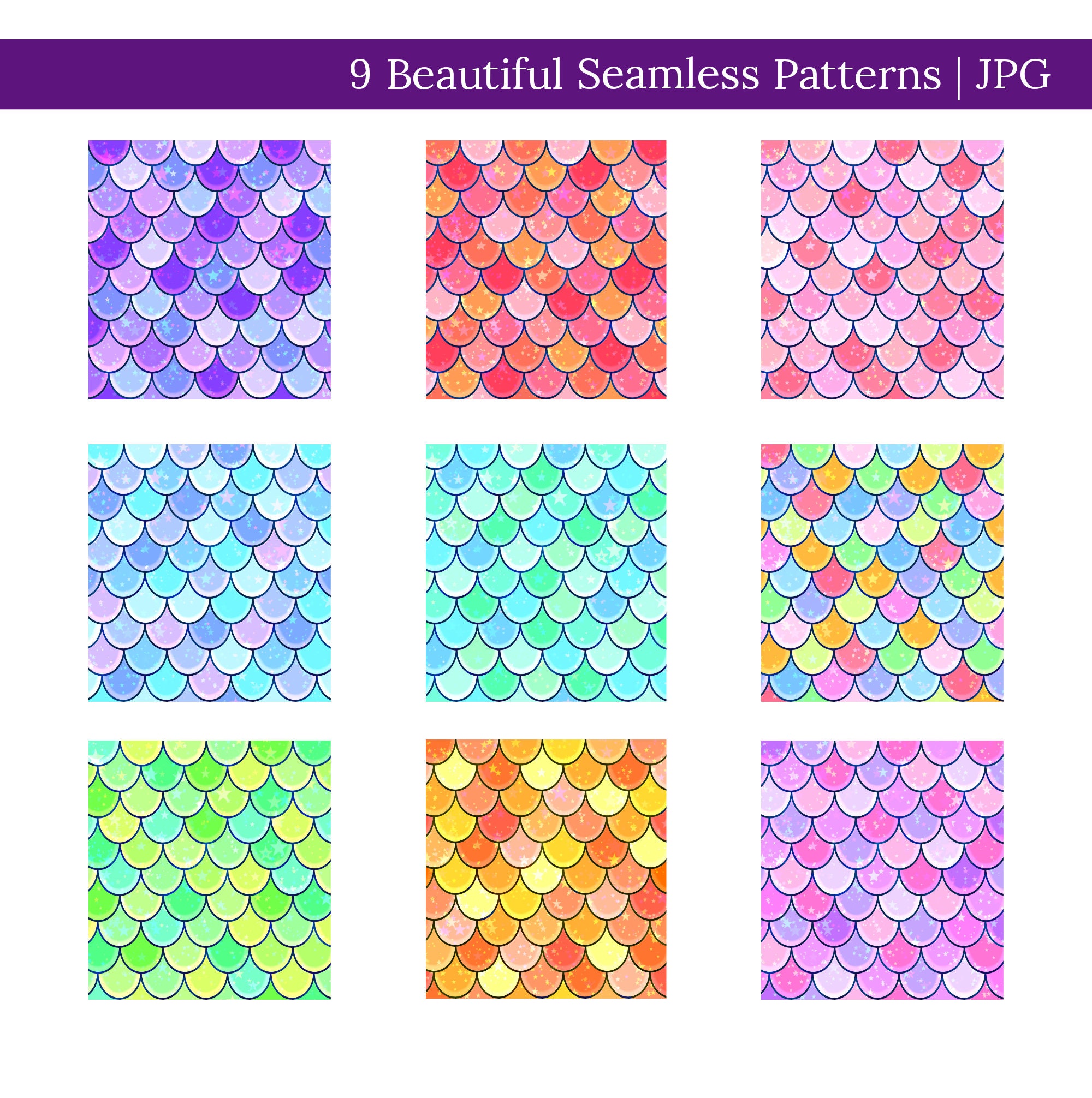 Pack of Mermaid Scales Seamless Patterns JPG, Digital Papers ...