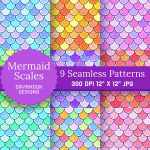Pack of Mermaid Scales Seamless Patterns JPG, Digital Papers ...
