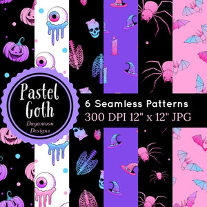 Pastel Goth Seamless Patterns Digital Papers Halloween Pumpkins, Skulls ...