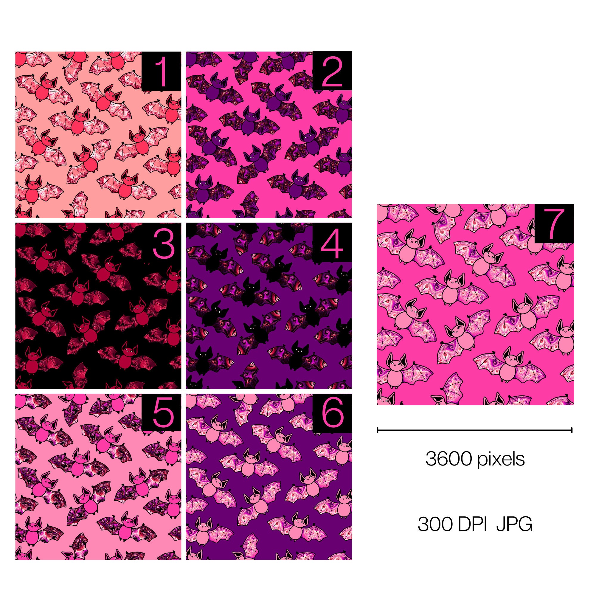 Pastel Goth Kawaii Bats Halloween, Seamless Patterns, JPG, Digital ...