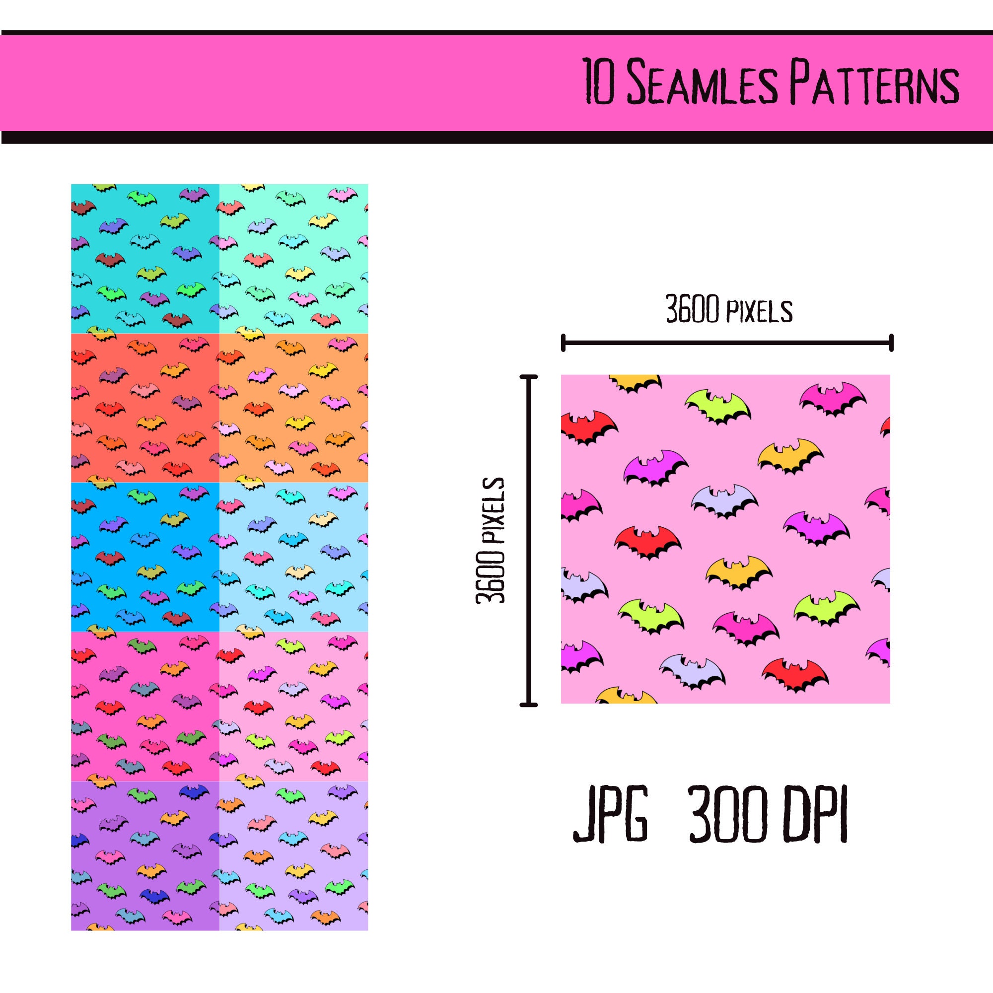 Pastel Goth Bats Seamless Patterns Creepy Cute Halloween - Etsy