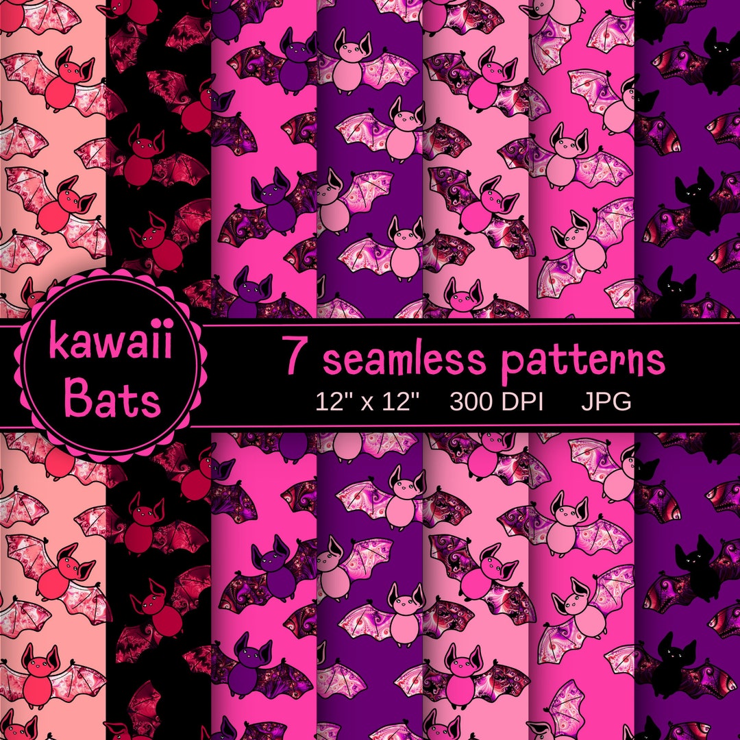 Pastel Goth Kawaii Bats Halloween, Seamless Patterns, JPG, Digital ...