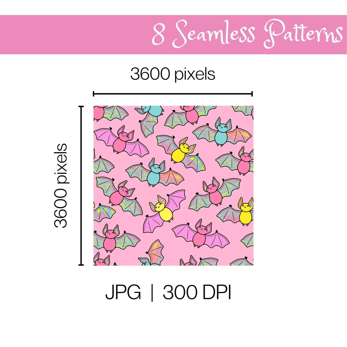 Pastel Goth Kawaii Bats Halloween Seamless Patterns JPG - Etsy
