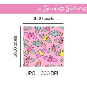 Pastel Goth | Kawaii Bats Halloween, Seamless Patterns, JPG, Digital ...