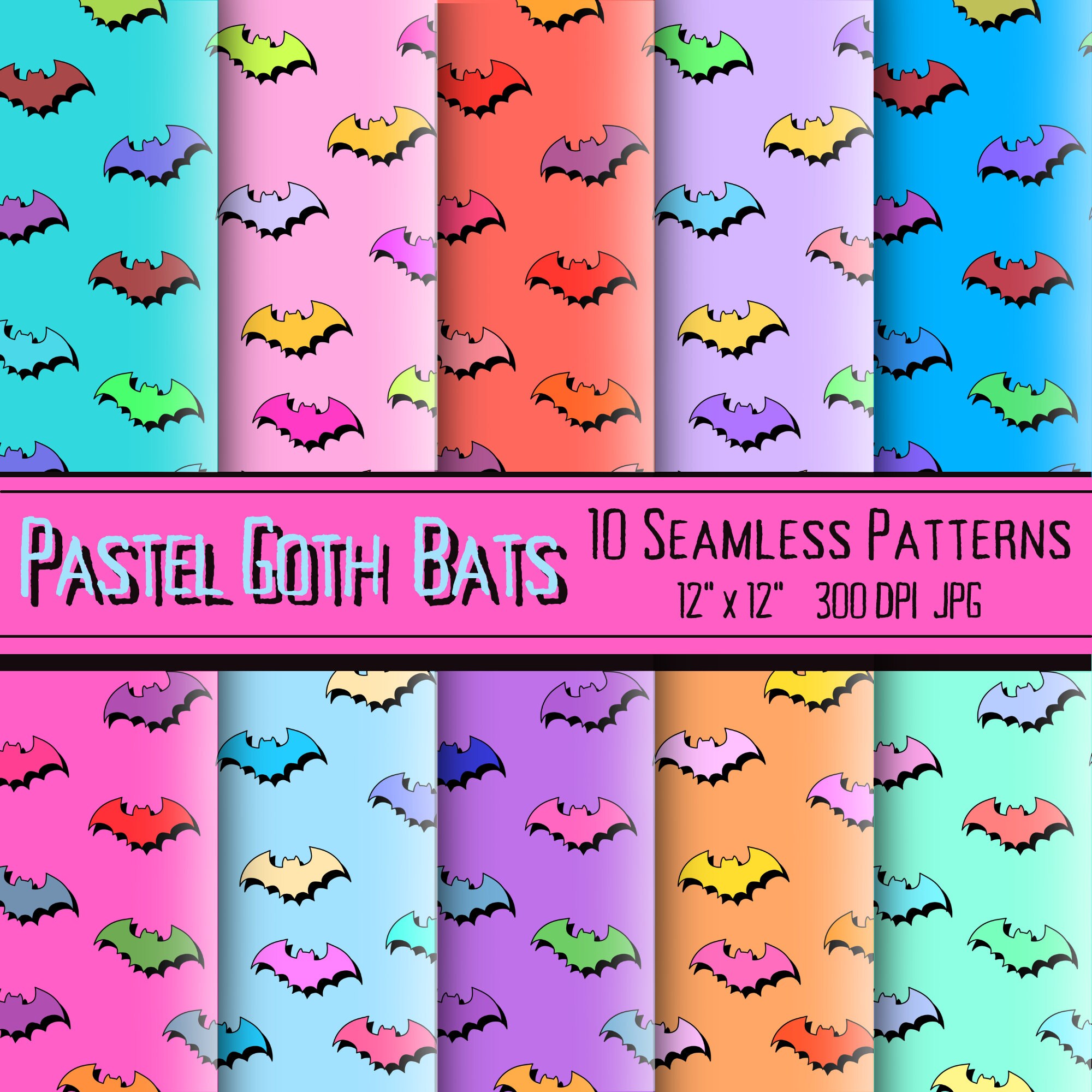 Pastel Goth Bats Seamless Patterns Creepy Cute Halloween Horror, JPG ...