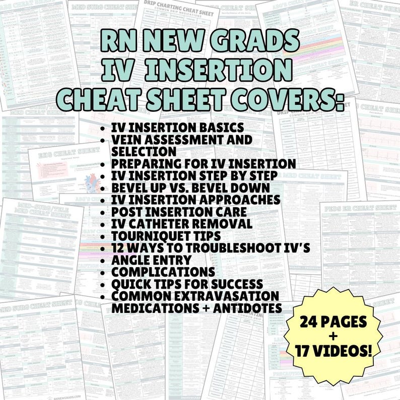 IV Insertion Cheat Sheet Study Guide - Etsy
