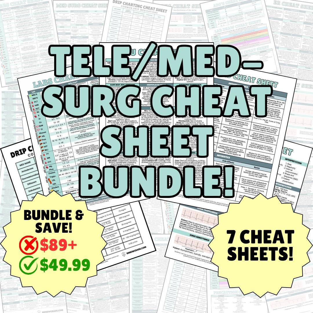 Med-surg/telemetry Cheat Sheet Bundle - Etsy