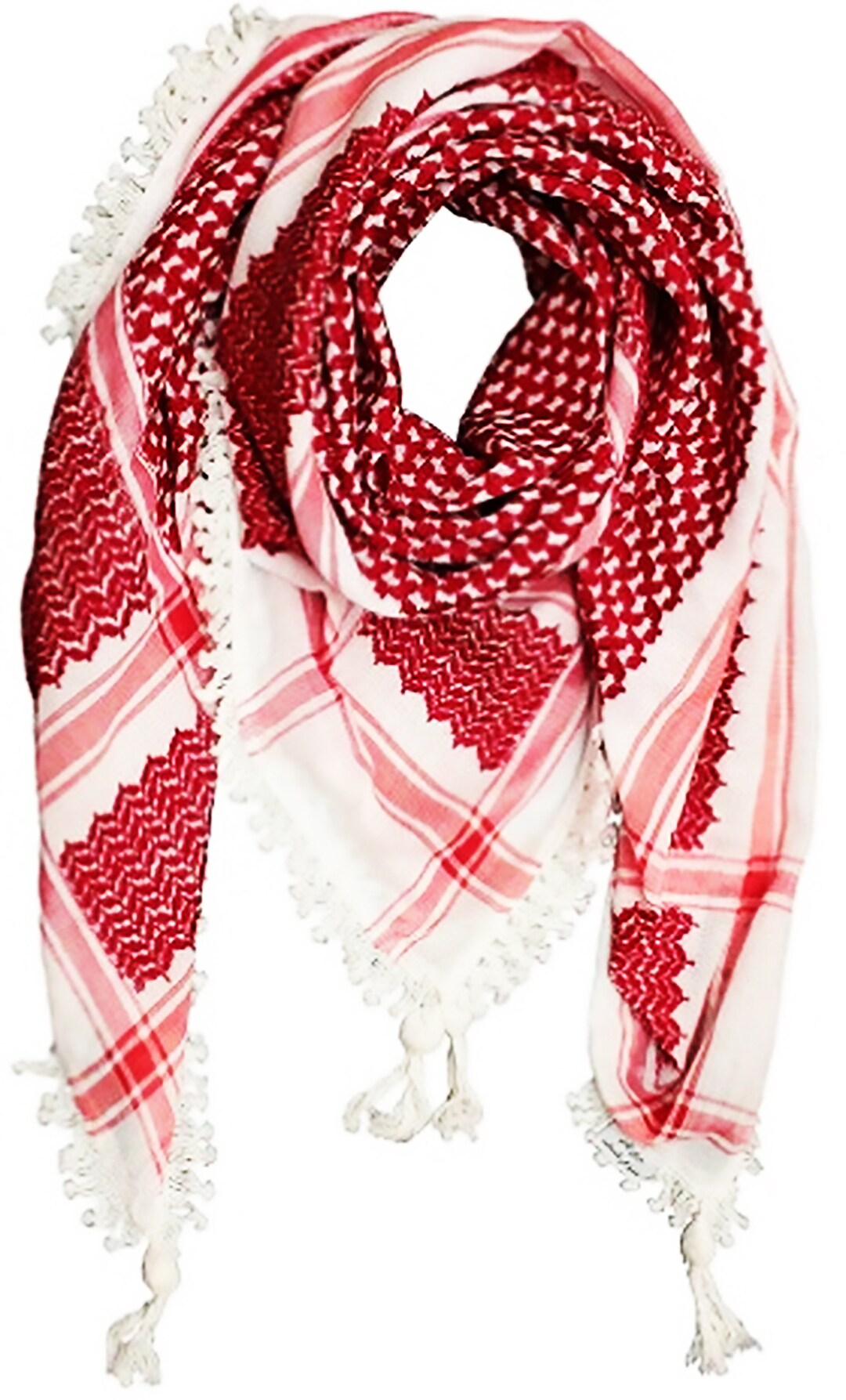Cotton Shemagh Red and White With Tassel Scarf Wrap Tactical - Etsy