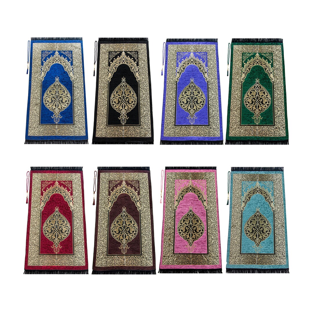Chenille Fabric Muslim Prayer Rug With Prayer Beads, Unique Prayer Rug ...