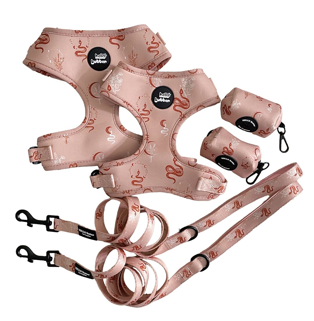 Adjustable Dog Pink Snake Harness SET, XS, Small, Medium, Large, Dog ...