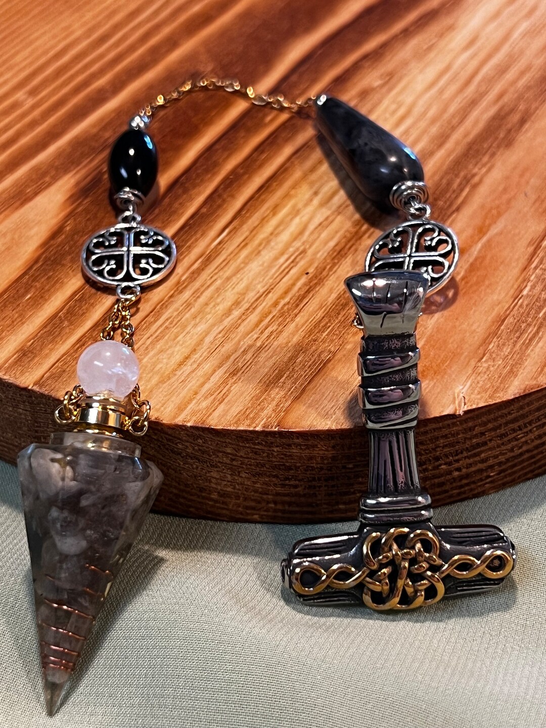 Thor's Hammer Poison Bottle Pendulum Gold & Silver Natural Black ...