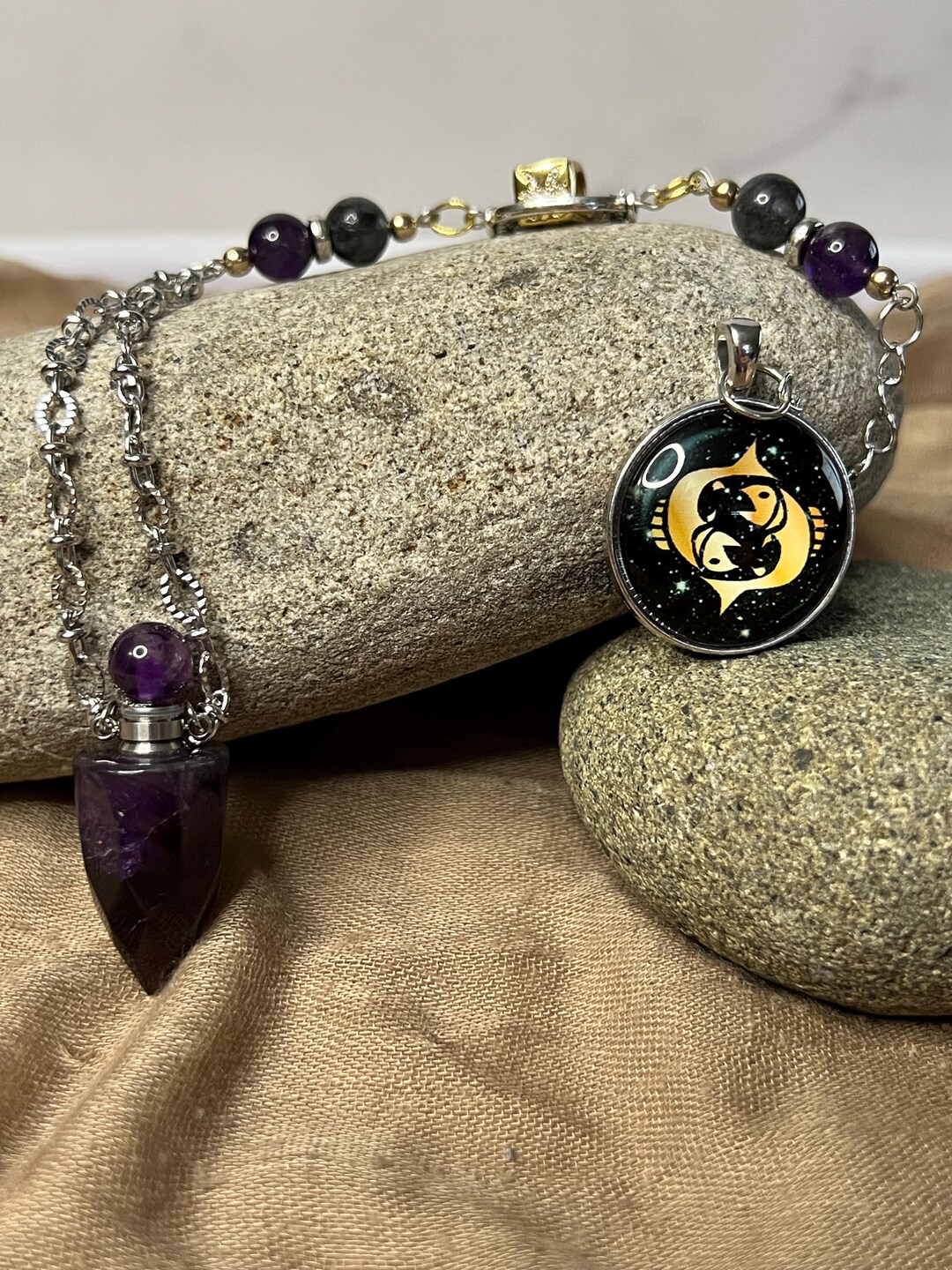 Pisces Universal Knowledge: Amethyst and Labradorite Pendulum With ...