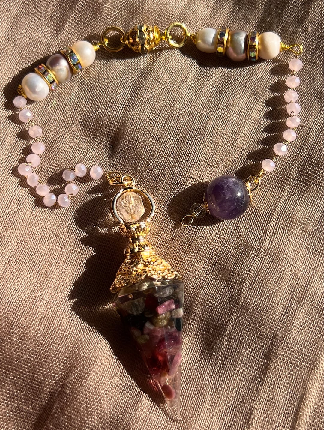 Tourmaline Beaded Dowsing Pendulum Amethyst Grip Divination Altar Tool ...