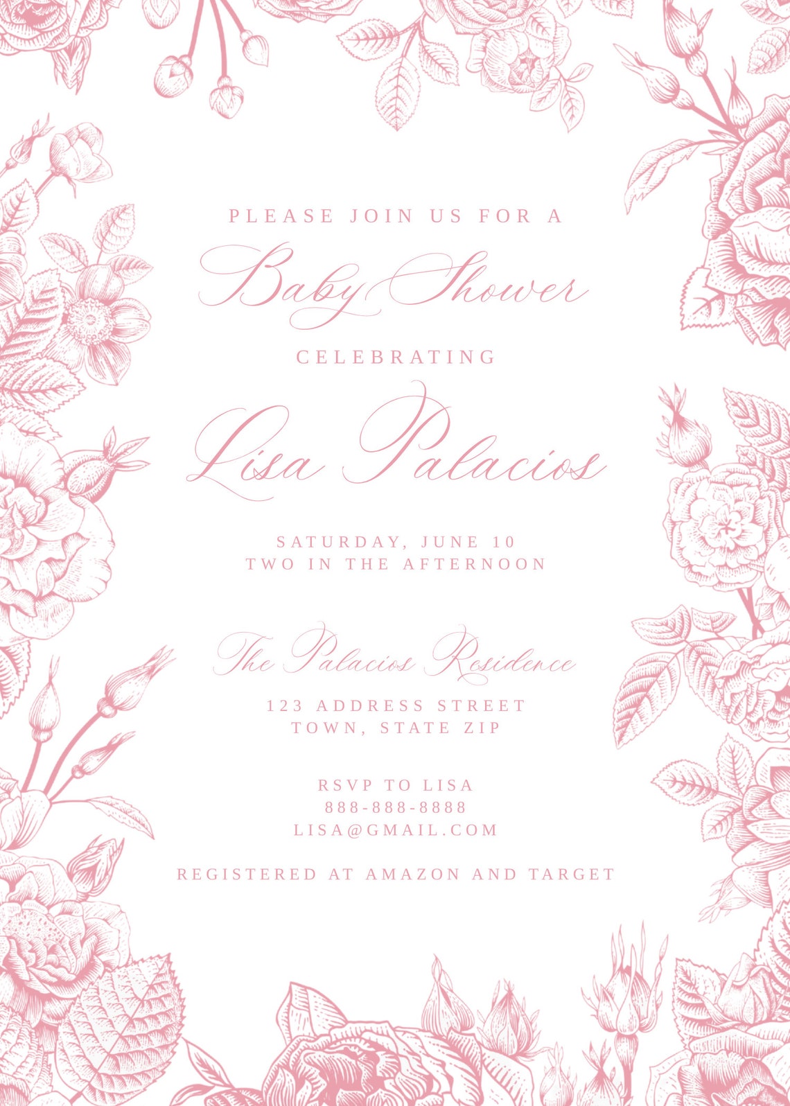 Vintage Rose Baby Shower Invitation Template Try Before - Etsy