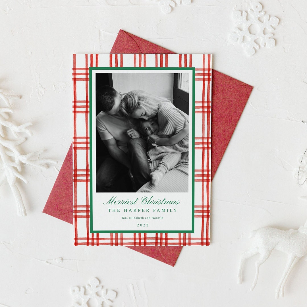 Red Plaid Christmas Card Template, Try Before Purchase, Templett ...