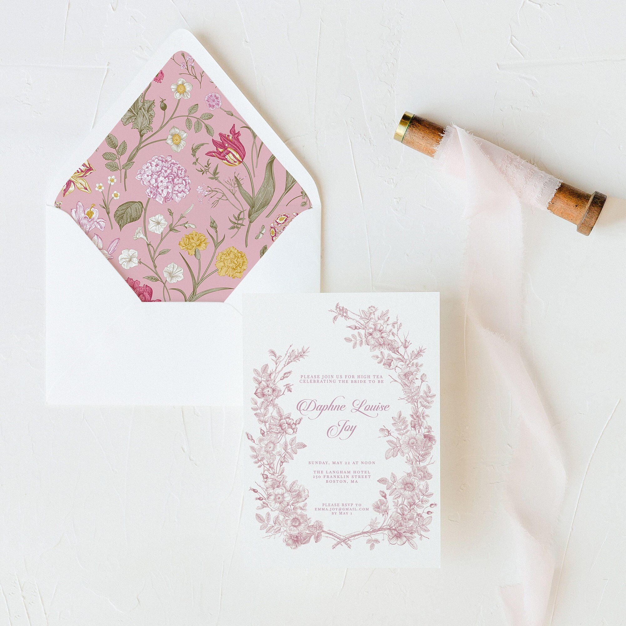 Printable Wild Rose Envelope Liner Template, Bridgerton Theme, Instant ...