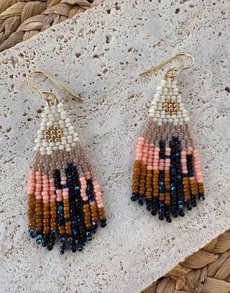 Handwoven Seed Bead Fringe Earrings: Mirage Oasis Boho Style - Etsy