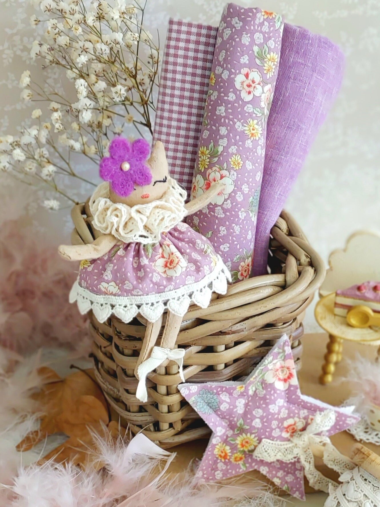 Muñeca Gato De 13 Cm. Con Vestido Color Morado. Muñeca De Trapo Gatita ...