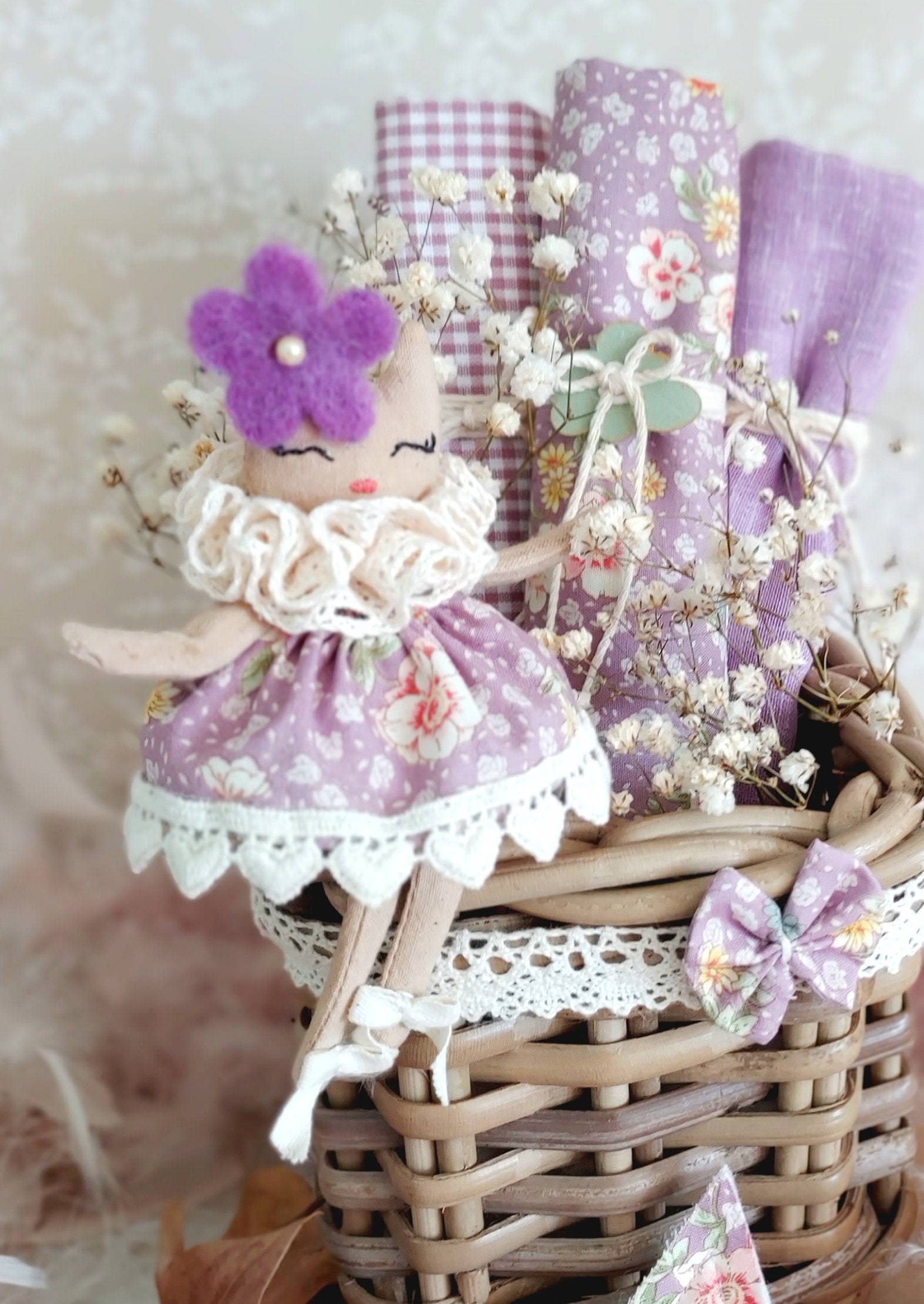 Muñeca Gato De 13 Cm. Con Vestido Color Morado. Muñeca De Trapo Gatita ...