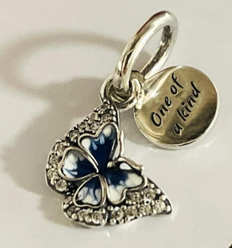 New Pandora Blue Butterfly and Quote Double Dangle Charm Bead - Etsy