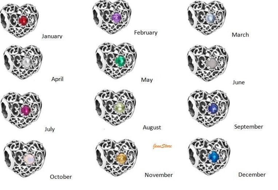 New Pandora Signature Heart Birthstone Charm Sterling Silver Jan-dec - Etsy
