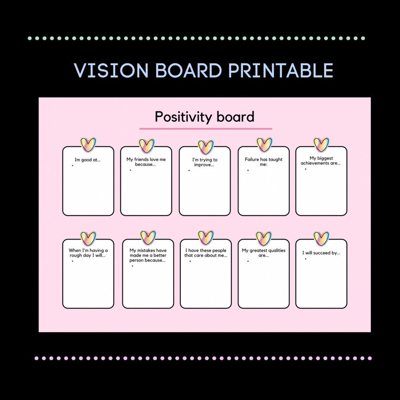 Positivity Board | Vision / Dream Board Prompt | Well-being | Goal ...