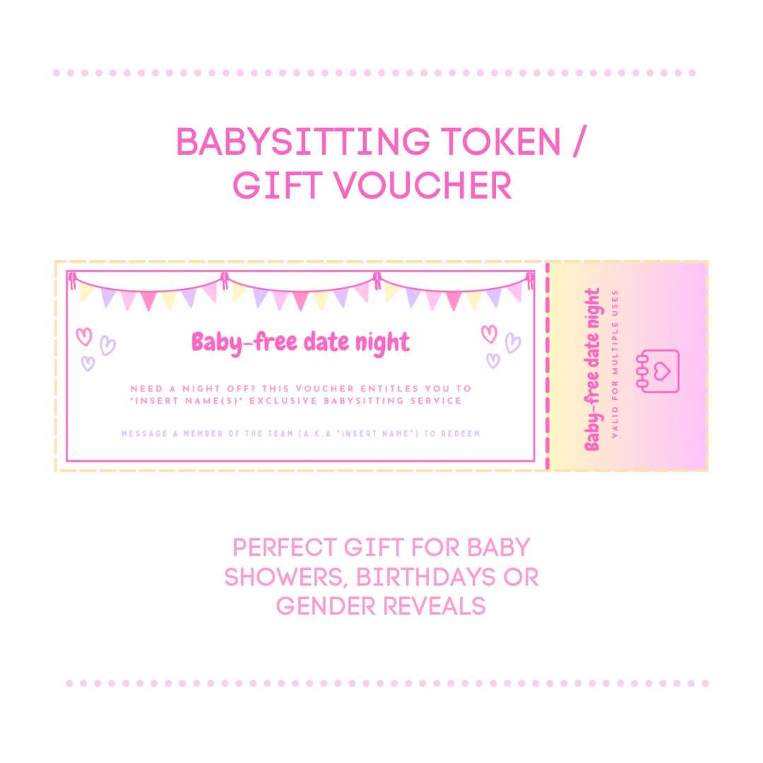 Babysitting Token Printable | Gift Voucher | Baby Shower | Gender ...
