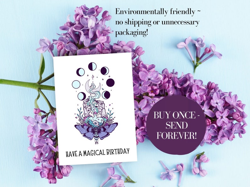 Printable Magical Birthday Card, Witchy, for Her, Potion, Moth, Moon ...