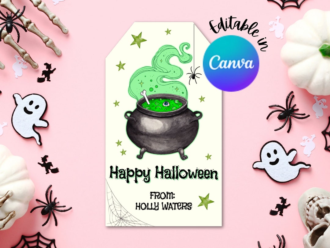 Halloween Cauldron Gift Tag: Printable Trick or Treat Favor (canva ...