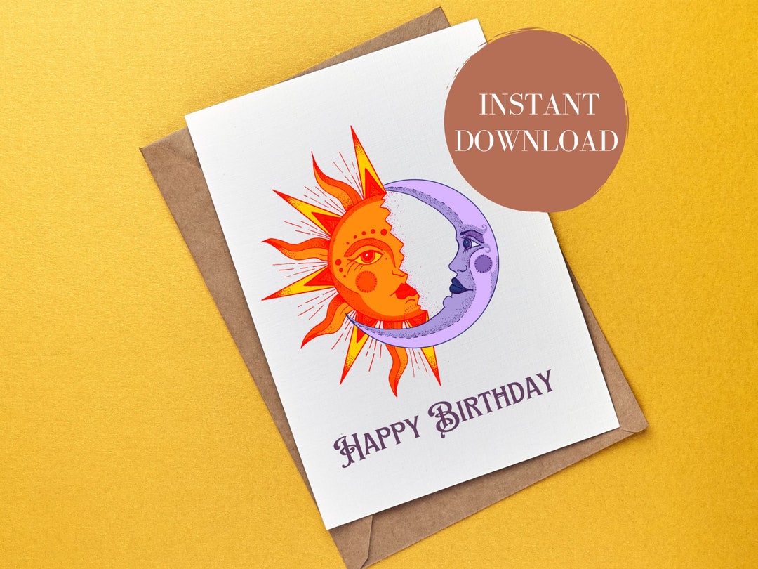 Printable Birthday Card, Sun & Moon - Etsy