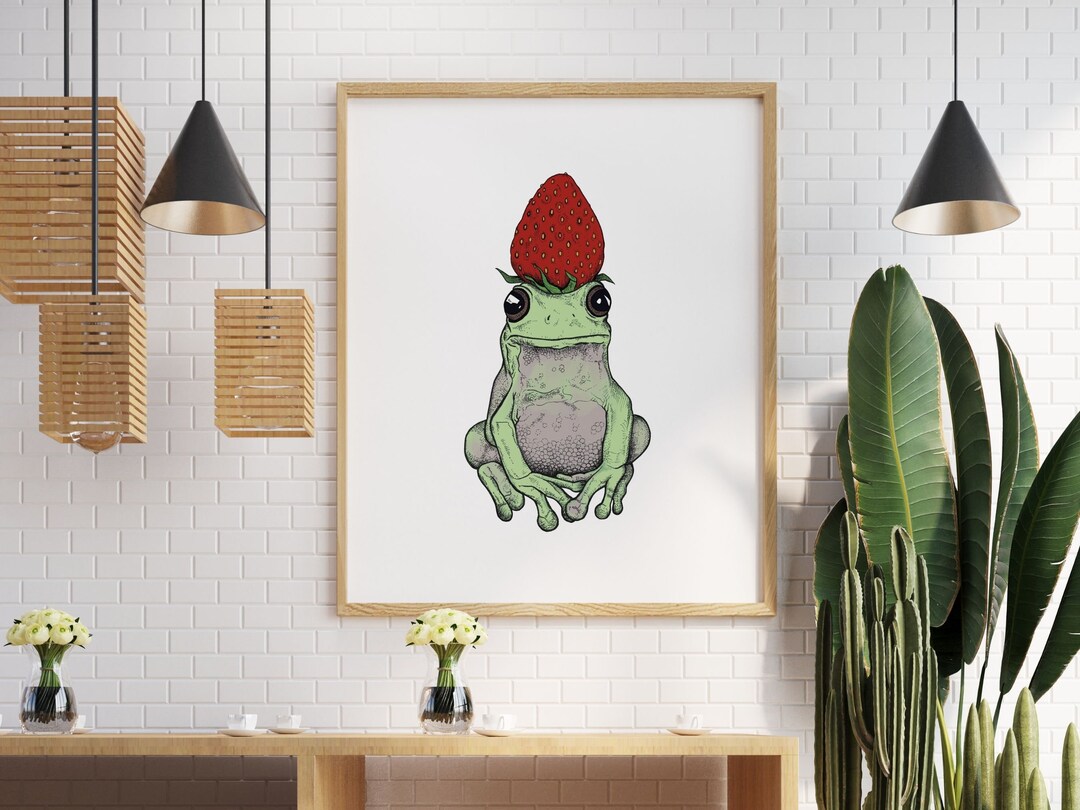 Cottagecore Frog With Strawberry Hat | Printable Wall Art | Digital ...