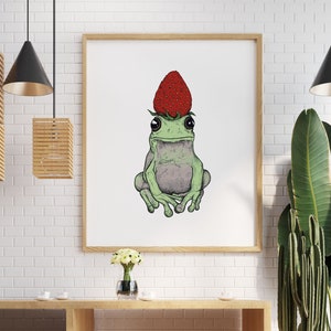 Cottagecore Frog With Strawberry Hat | Printable Wall Art | Digital ...