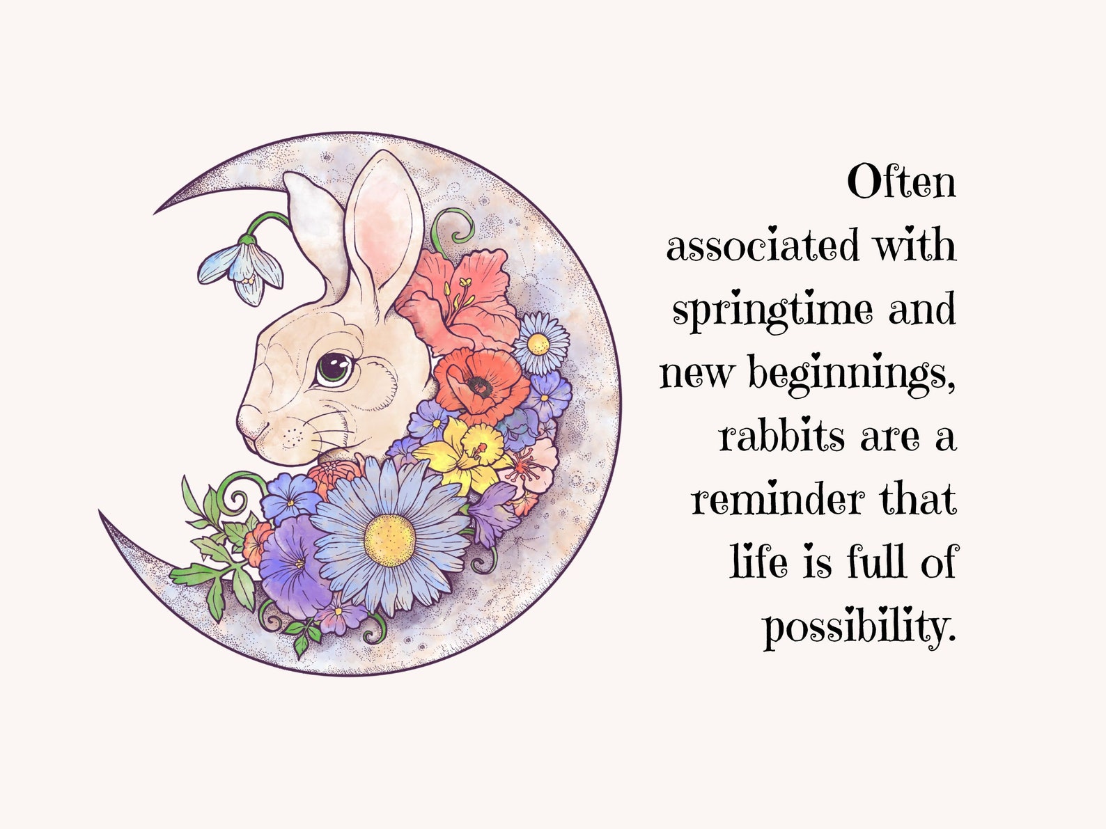 Bunny Moon Tattoo Ticket Rabbit Flowers Illustration Art - Etsy