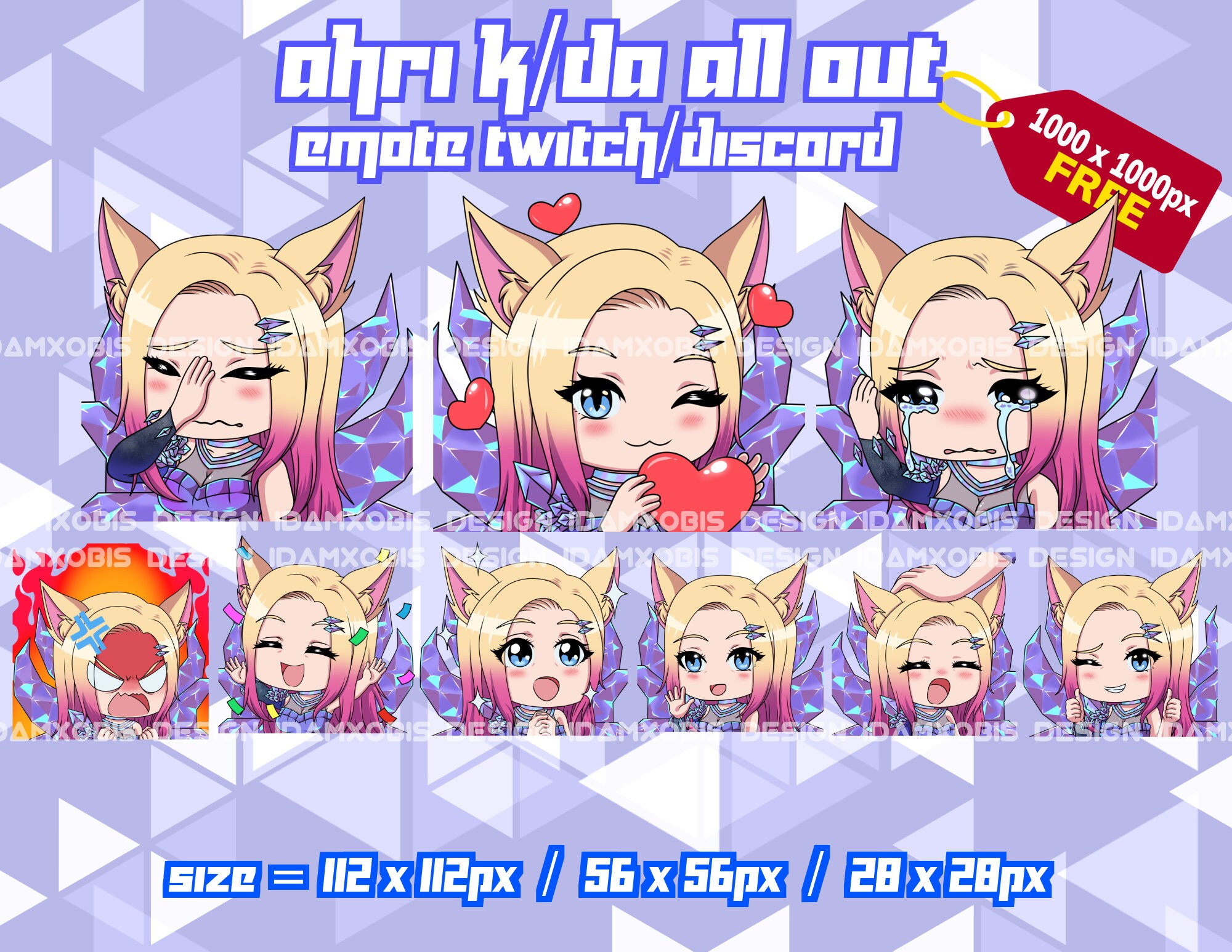 Ahri Laegue of Legends K/DA All Out, LOL Pack, Ahri LOL Twitch Emotes ...