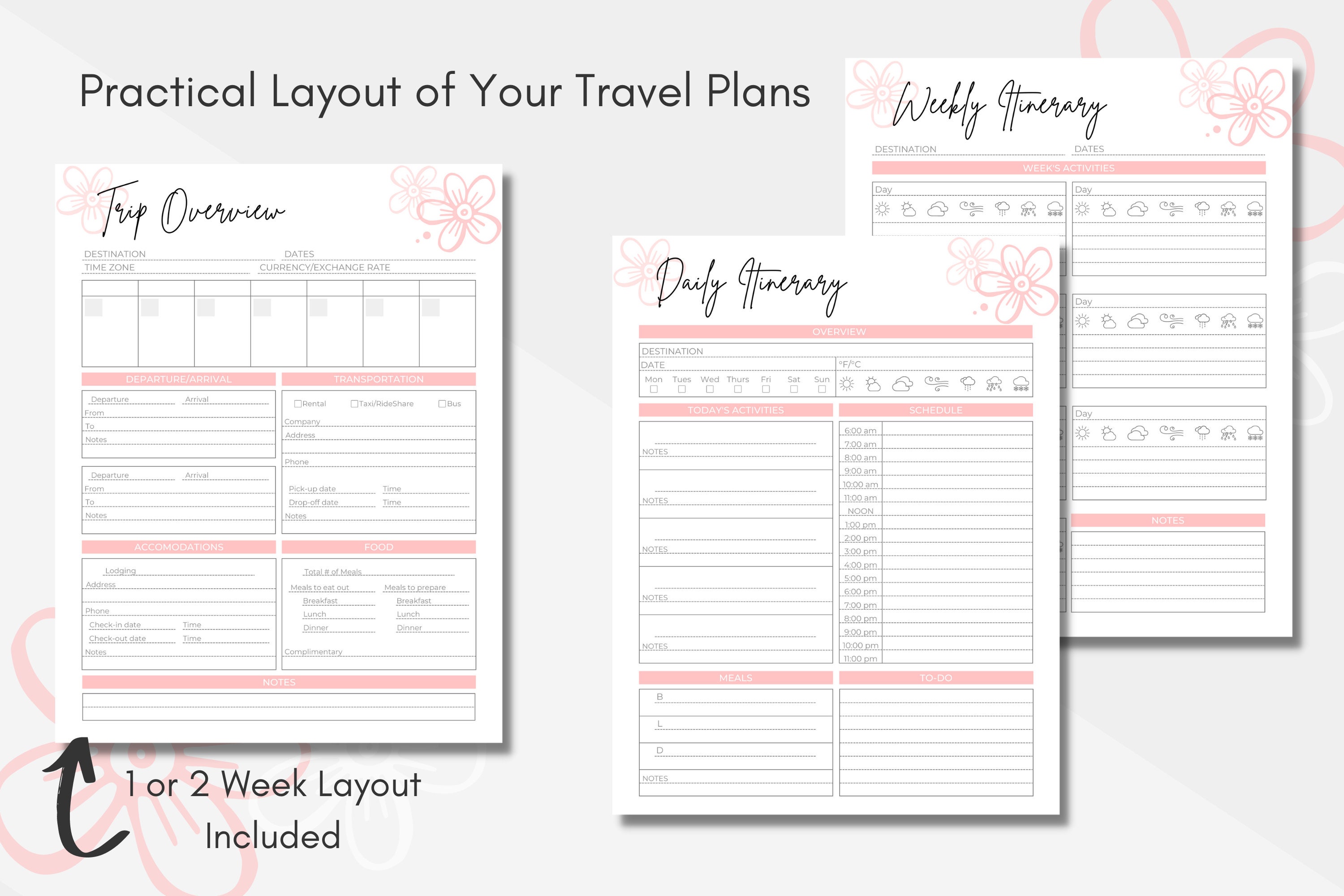 Printable Travel Planner | Pink Trip Itinerary Planner | Travel ...