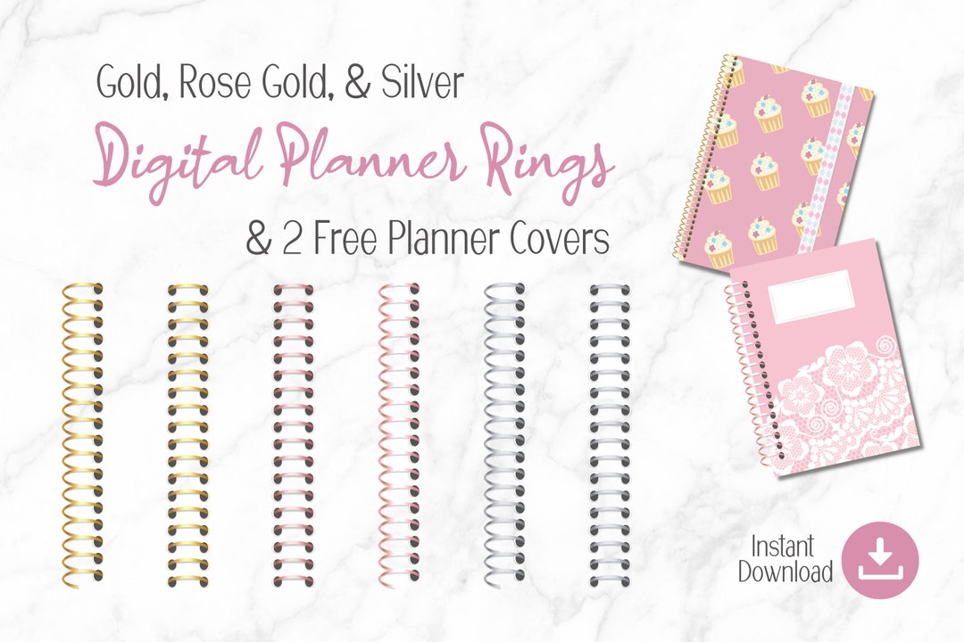 Digital Planner Rings, Gold Silver Rose Gold PNG Binder Rings, Planner ...