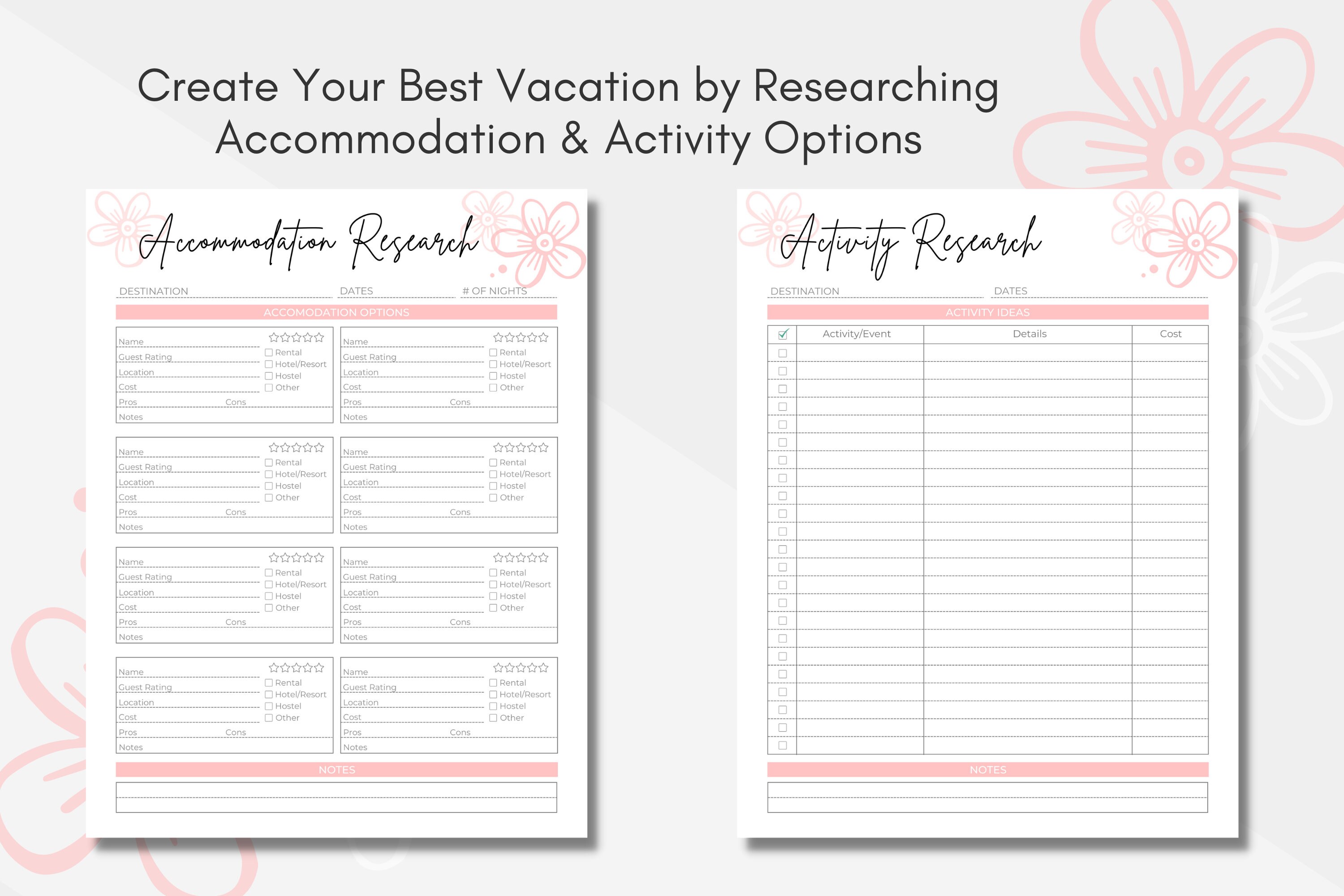 Printable Travel Planner Pink Trip Itinerary Planner - Etsy
