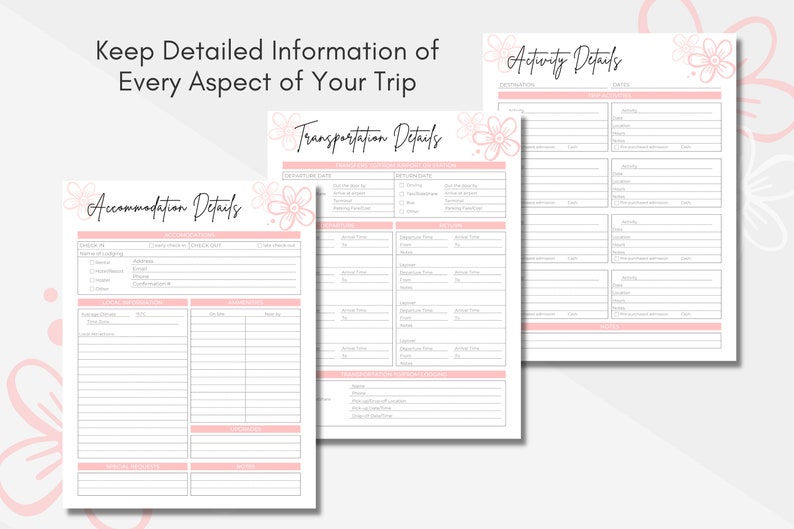 Printable Travel Planner Pink Trip Itinerary Planner - Etsy