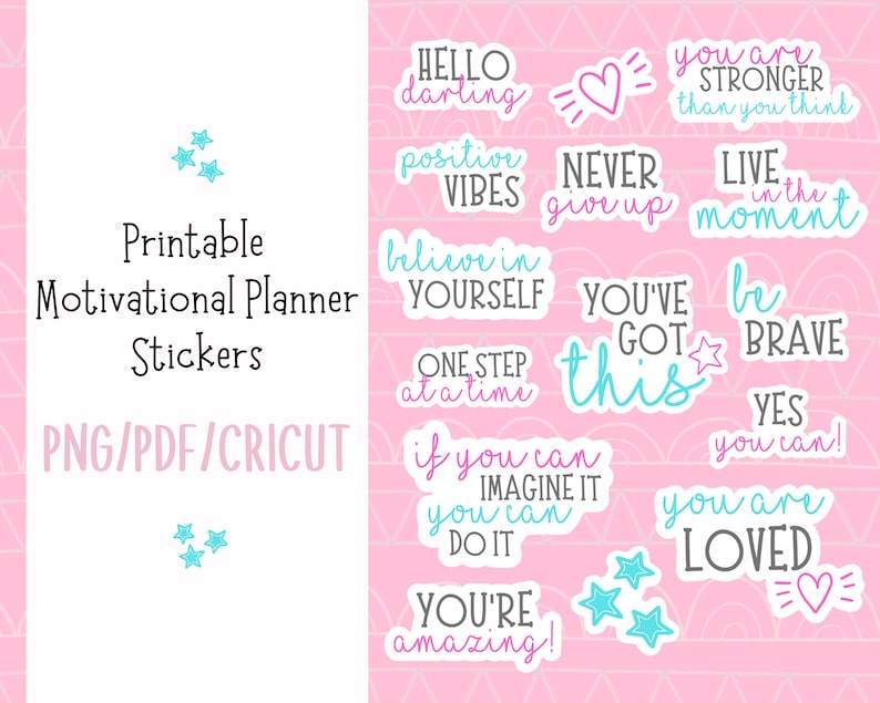 Motivational Printable Stickers | Digital Stickers | Inspirational ...