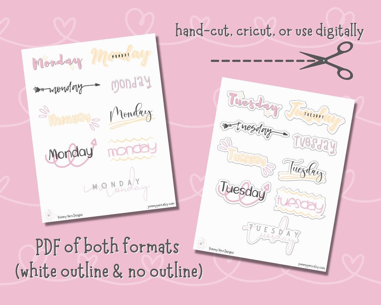 Week Days Printable Stickers | Digital Stickers | Daily Planner ...