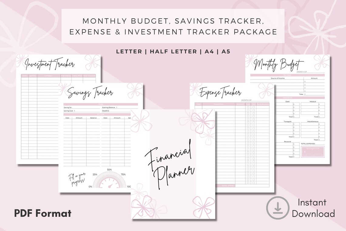 Printable Budget Planner Savings Tracker Expense Tracker Investment ...
