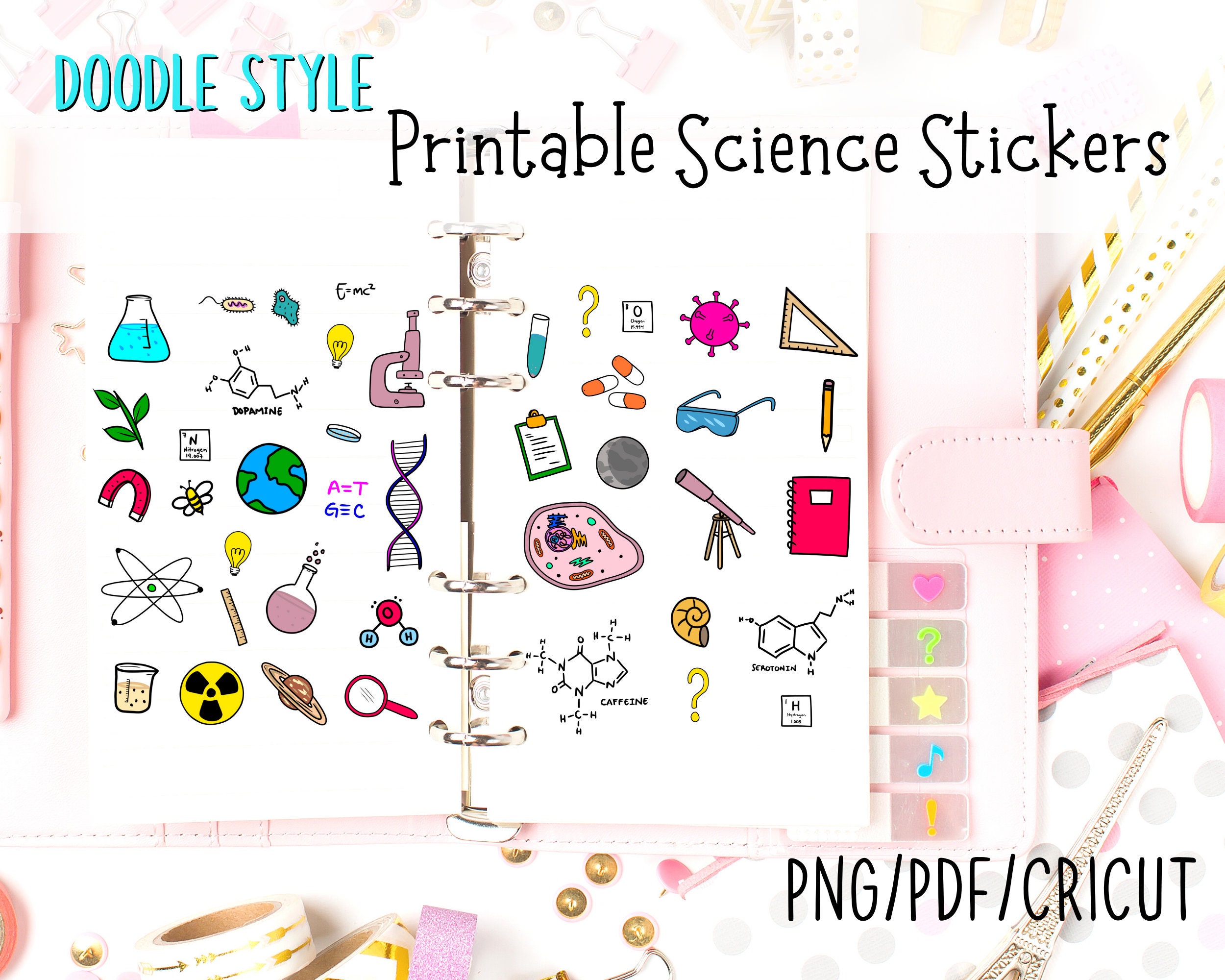 Science Printable Stickers / Pegatinas digitales / Pegatinas de Doodle ...