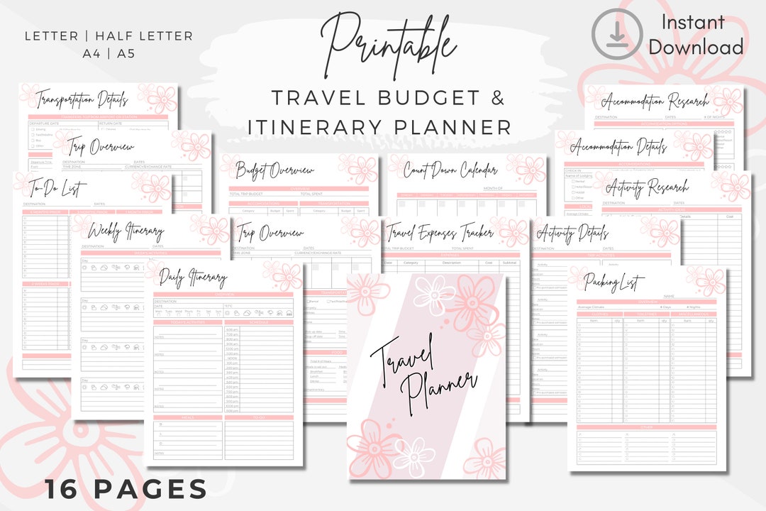 Printable Travel Planner | Pink Trip Itinerary Planner | Travel ...