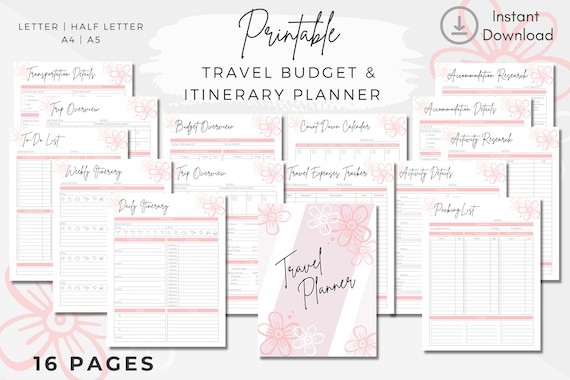 Printable Travel Planner Pink Trip Itinerary Planner - Etsy