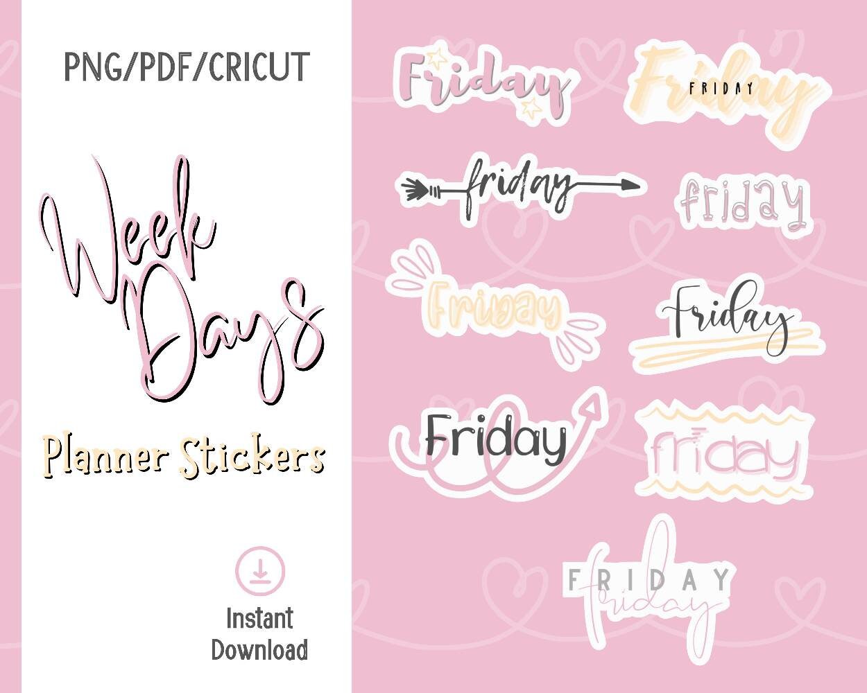 Week Days Printable Stickers | Digital Stickers | Daily Planner ...