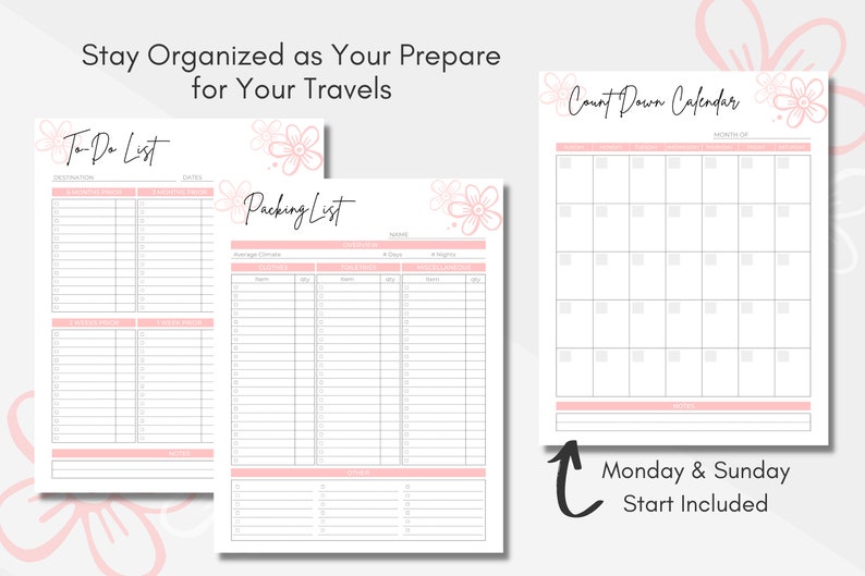 Printable Travel Planner | Pink Trip Itinerary Planner | Travel ...