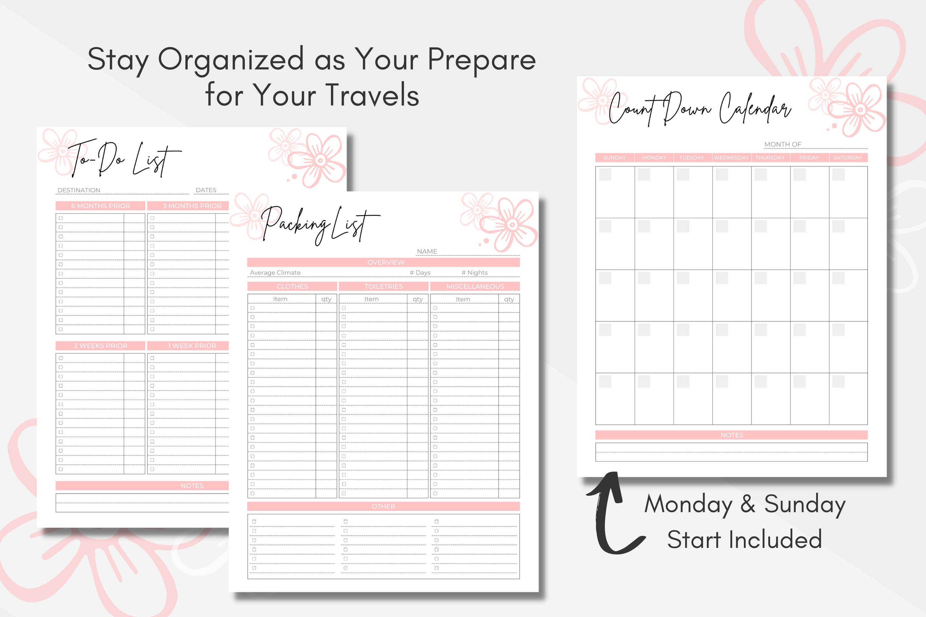 Printable Travel Planner Pink Trip Itinerary Planner - Etsy